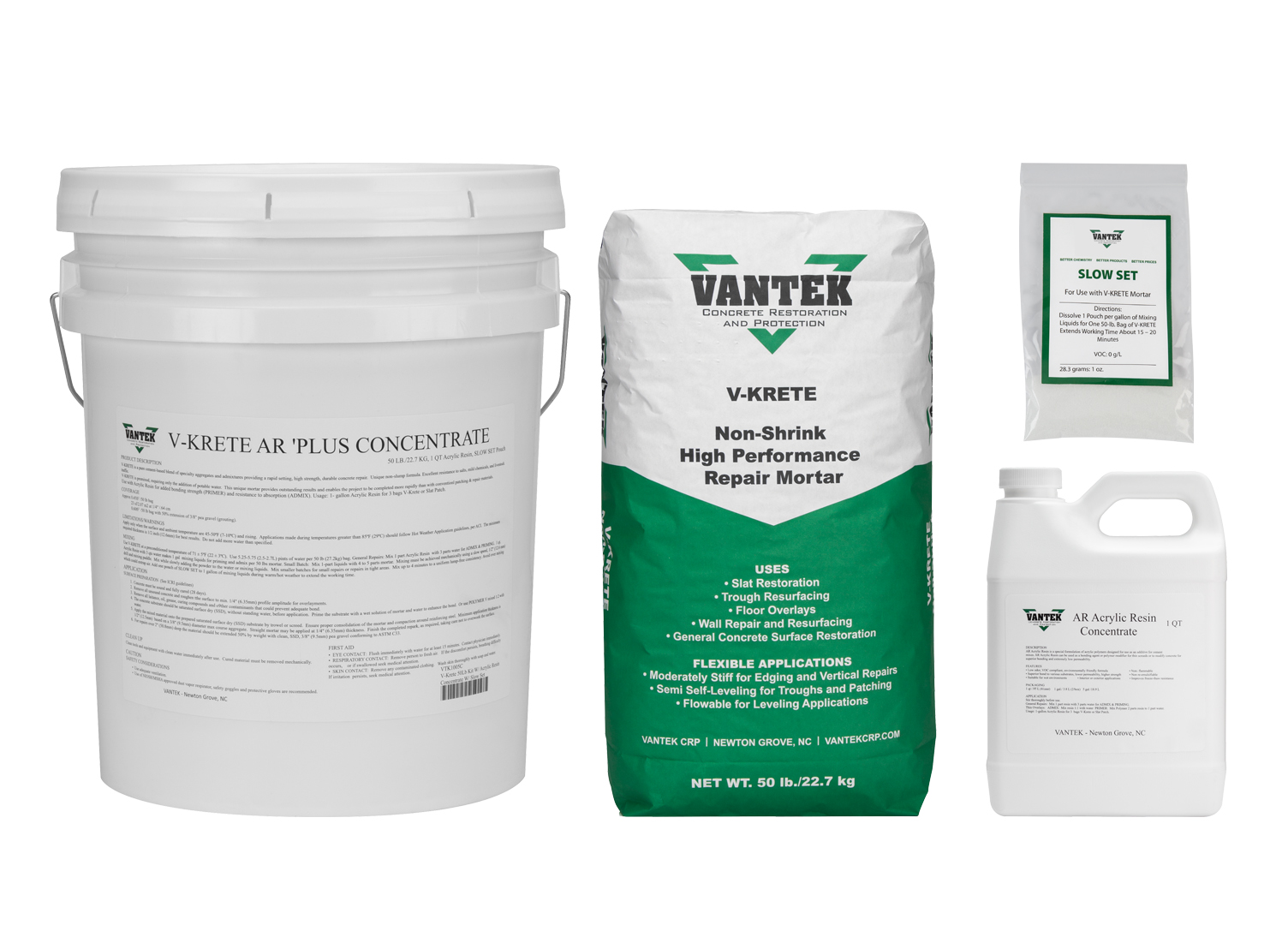 Vantek® V-Krete® 50Lb Kit w/ Acrylic Resin Concentrate & Slow Set | Hog Slat